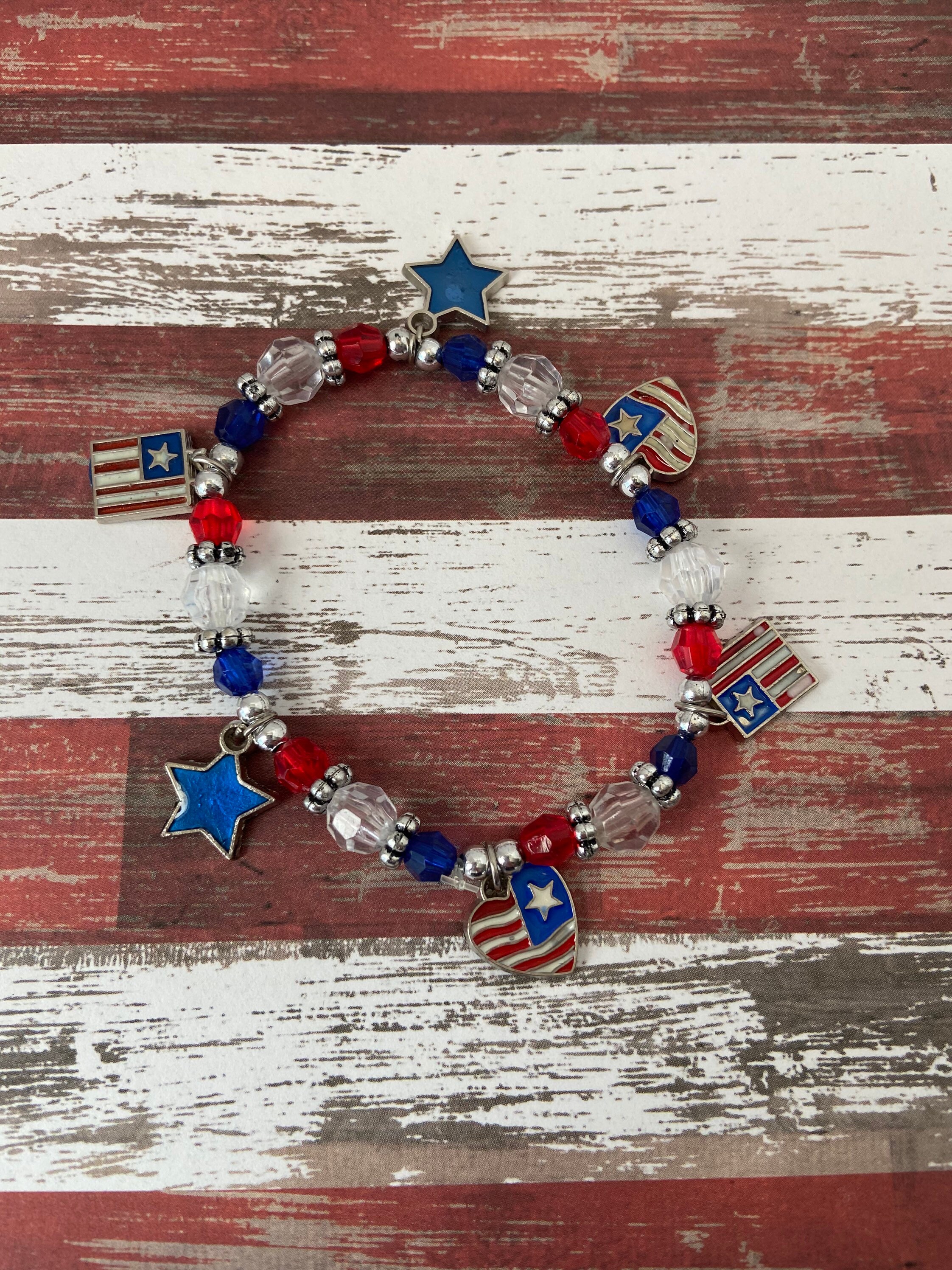 Patriotic Charm Bracelet 4th of July Bracelet-beaded Charm Bracelet ...