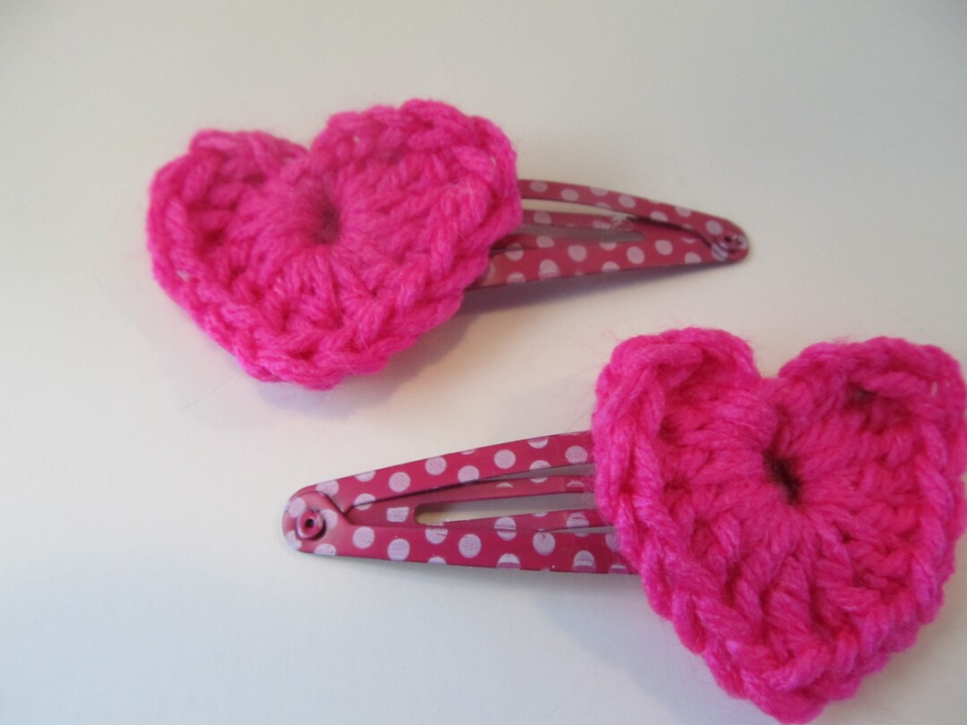Pink Crochet Heart Barrette- Heart Barrettes- Polka Dot Barrettes ...