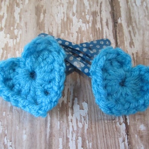 Blue Crochet Heart Barrettes- Polka Dot Barrettes- Heart Barrettes ...