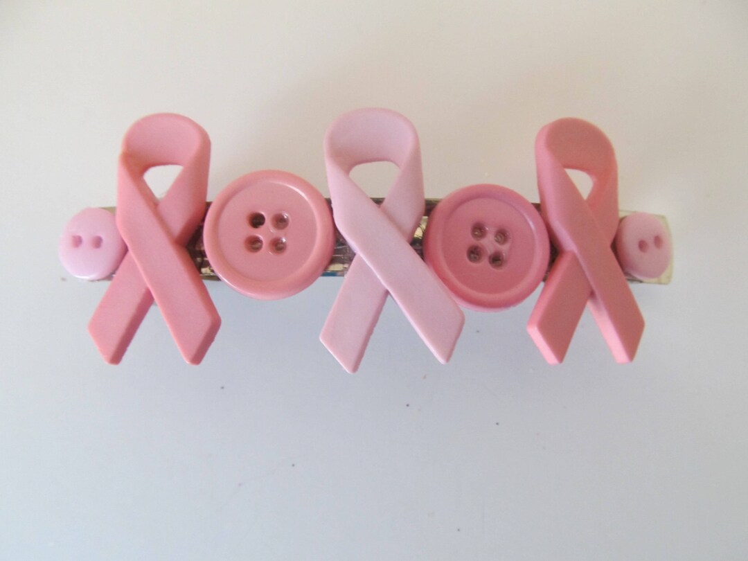 Pink Ribbon Button Barrette- Gifts for Her- Hair Clip- Barrettes for ...