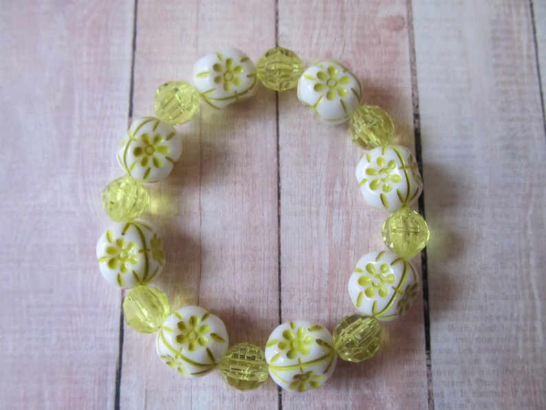 Yellow Flower Bracelet- Beaded Bracelet- Girls Bracelet- Kids Bracelet ...