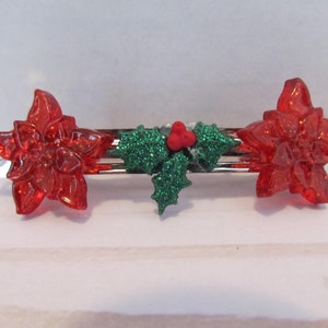 Christmas Poinsettia Barrette Christmas Holly Barrette Button Barrette ...