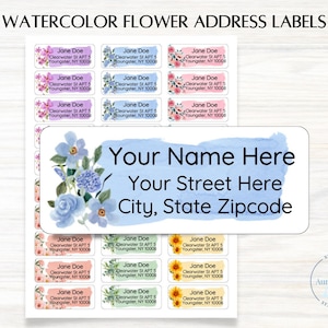 Watercolor Flower Personalized Return Address Labels Sticker | Elegant ...