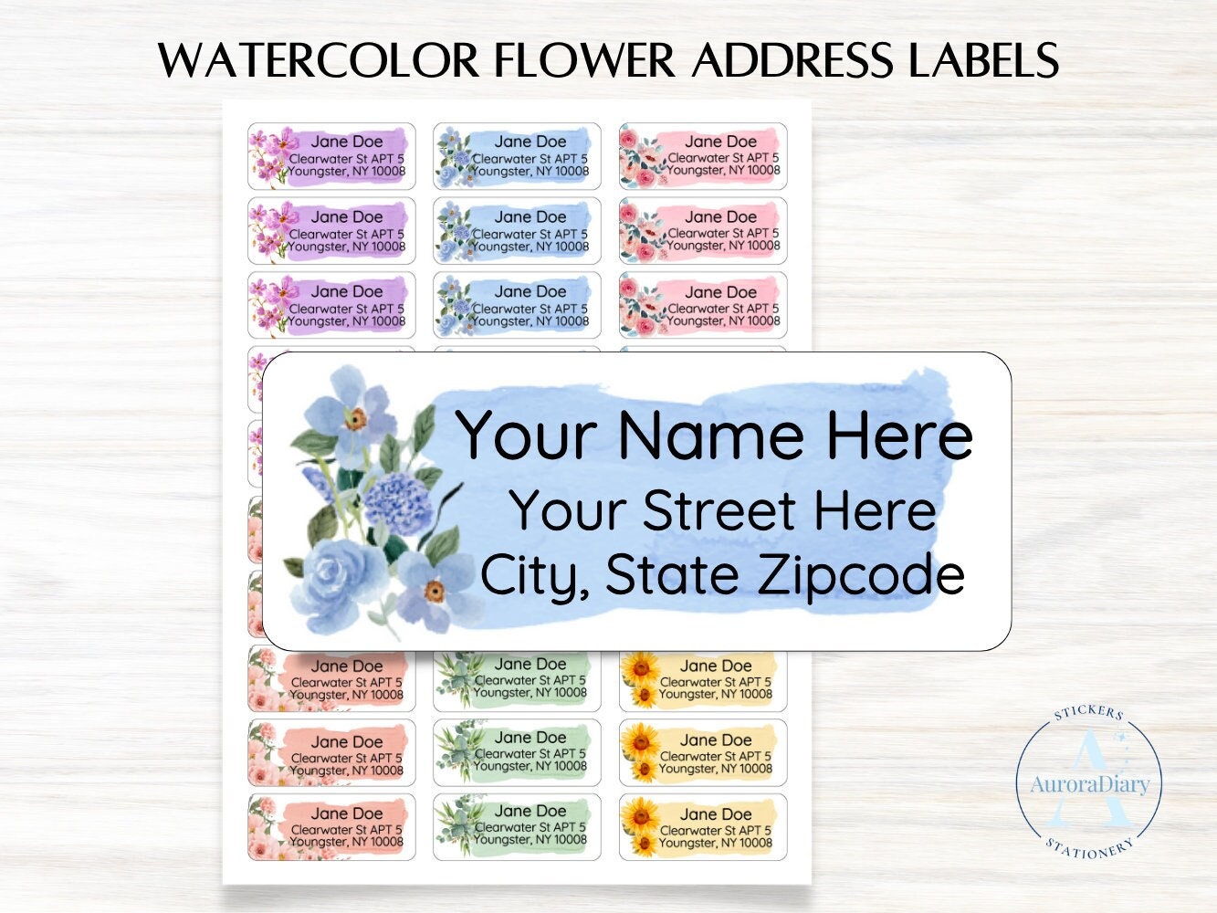 Watercolor Flower Personalized Return Address Labels Sticker | Elegant ...