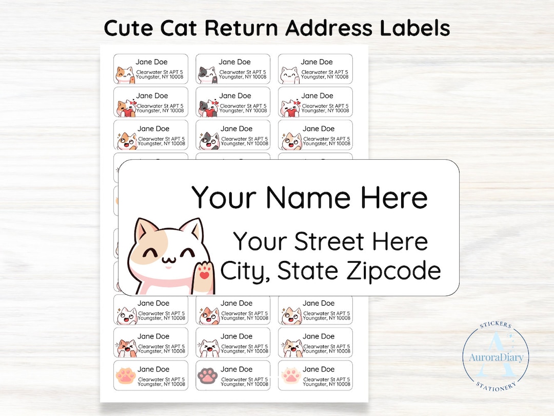 Cute Cat Personalized Return Address Labels Sticker | Cat Lover, Pet ...