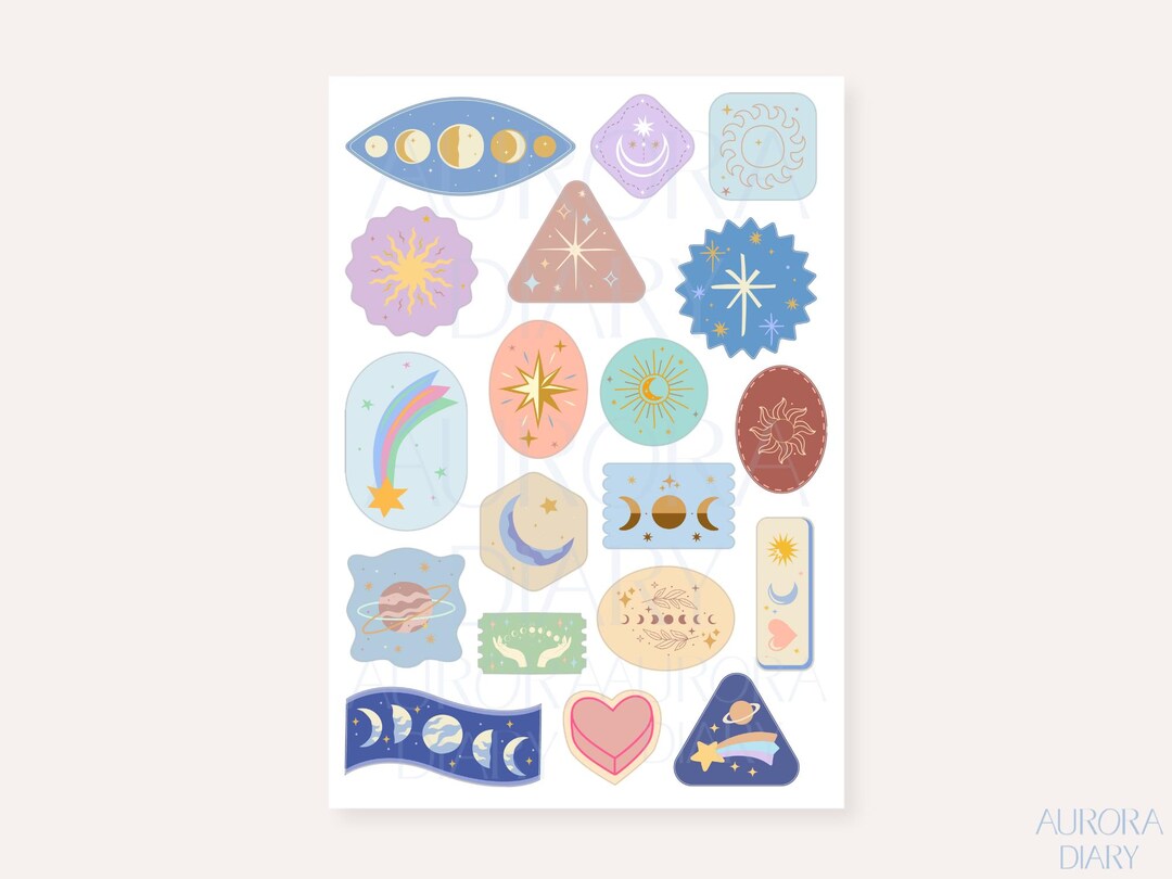 Celestial Moon & Star Sticker Sheet | Aesthetic Universe Journal ...
