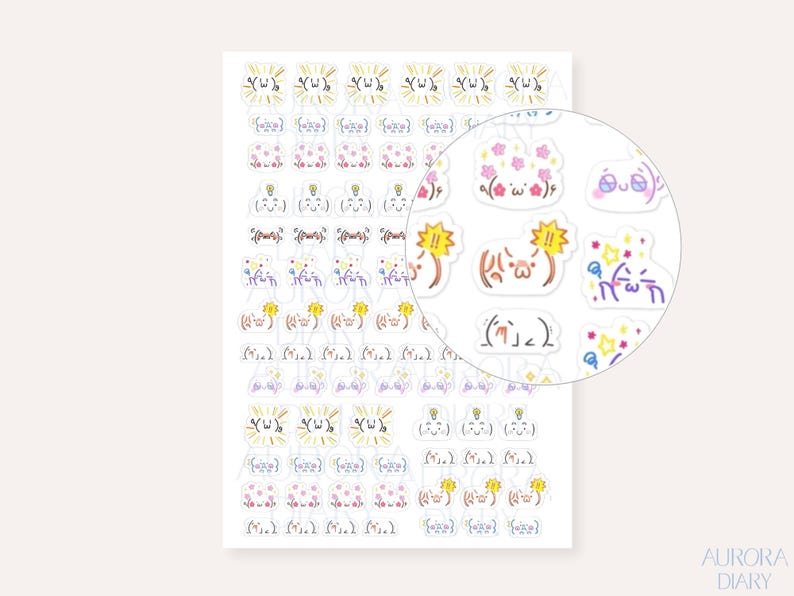 Cute Kaomoji Emoticon Sticker Sheet | Colorful Japanese Emoji Journal ...
