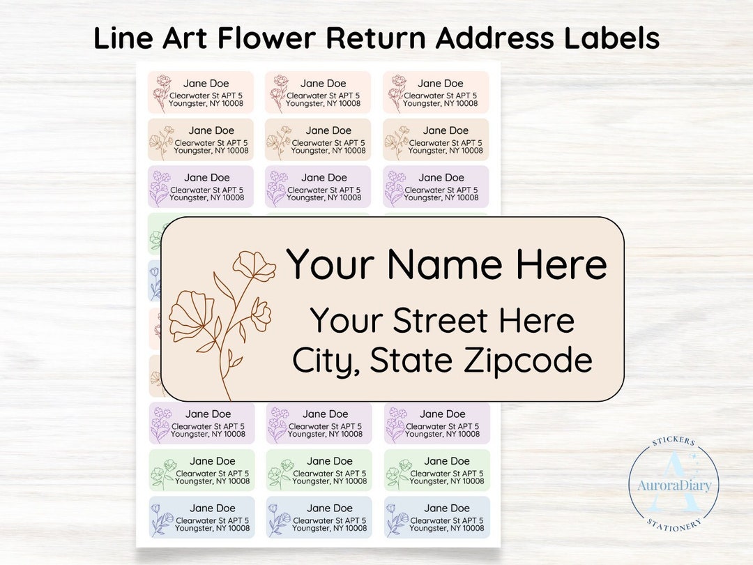 Aesthetic Line Art Flower Personalized Return Address Labels Sticker ...