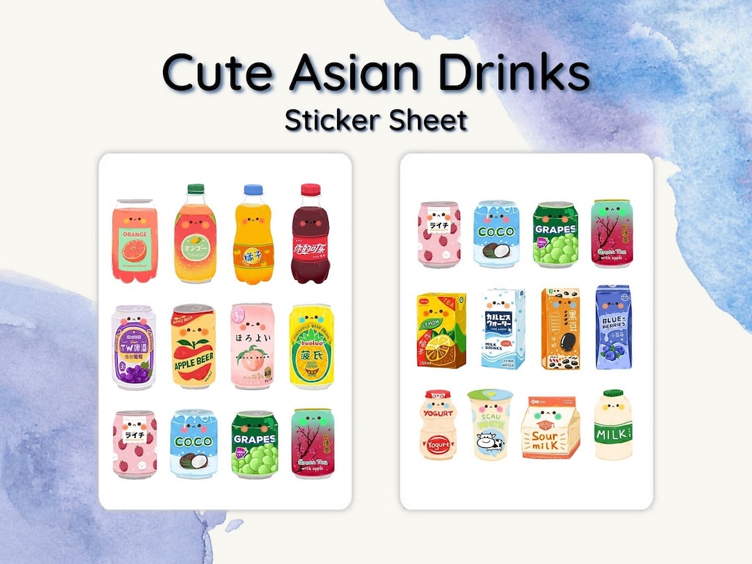 Cute Asian Drinks Sticker Sheet Set Journal Planner Sticker Scrapbook ...