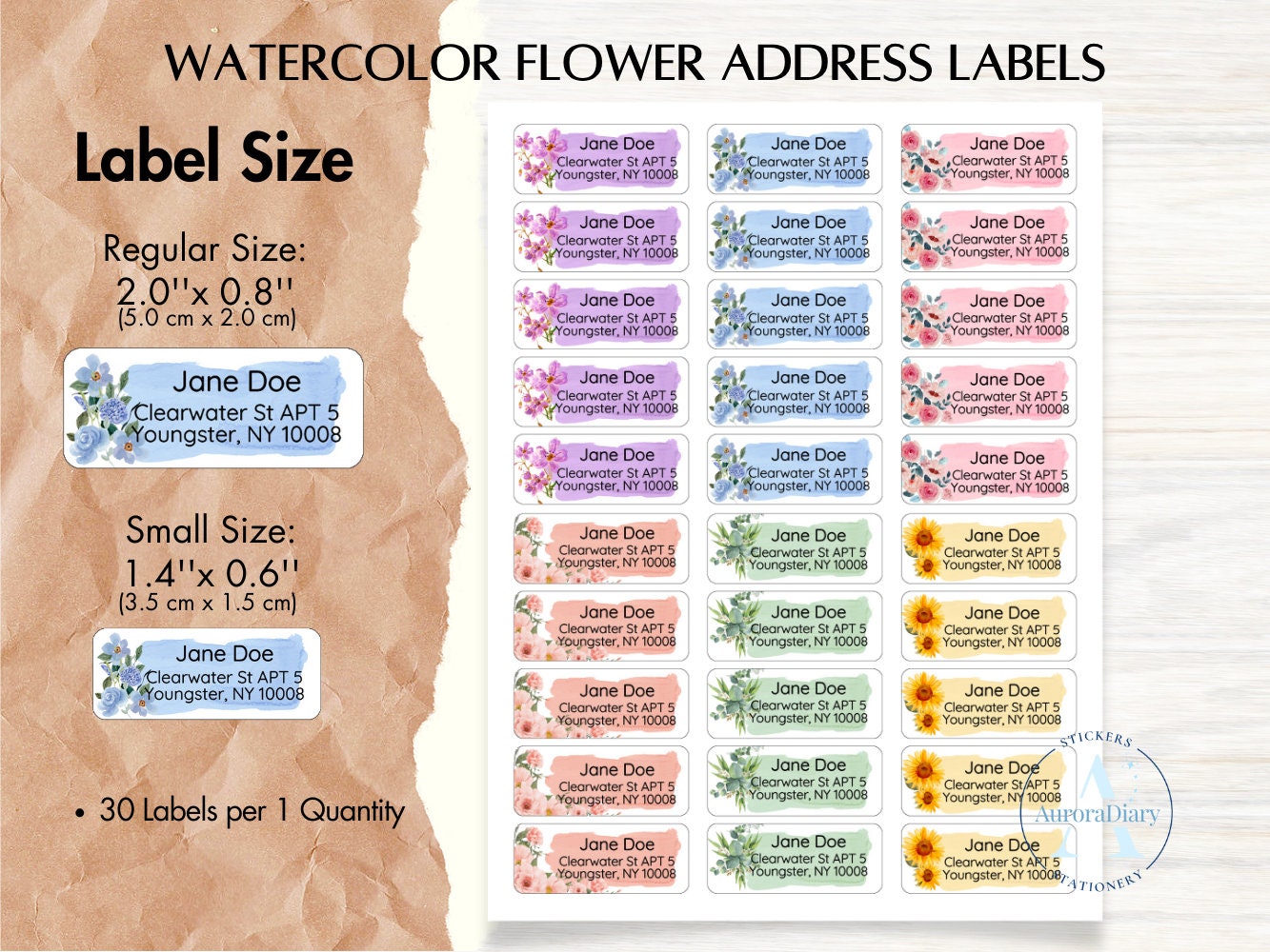 Watercolor Flower Personalized Return Address Labels Sticker | Elegant ...