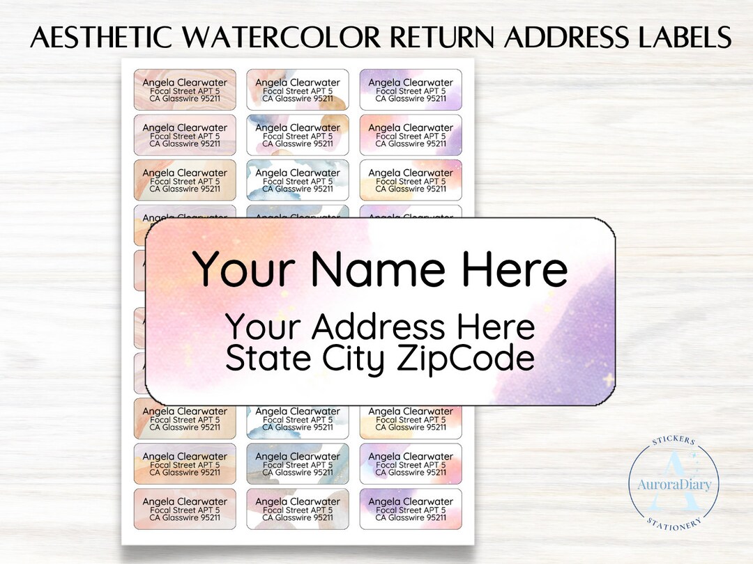 Aesthetic Watercolor Personalized Return Address Labels Sticker | Cute ...