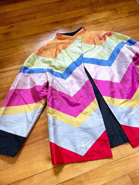 1990s Y2K 100 % Thai Silk Chevron Rainbow Jacket. M-L - Gem