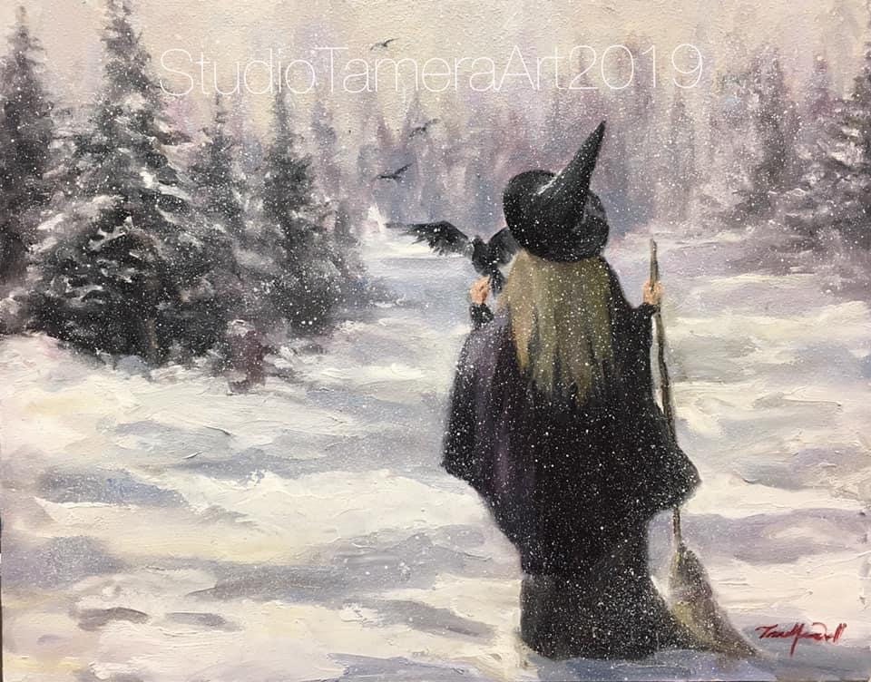 Winter Witch Original Pagan Tule Oil Painting Print by Tamera Menard Ovall 11x14 Signed and ...