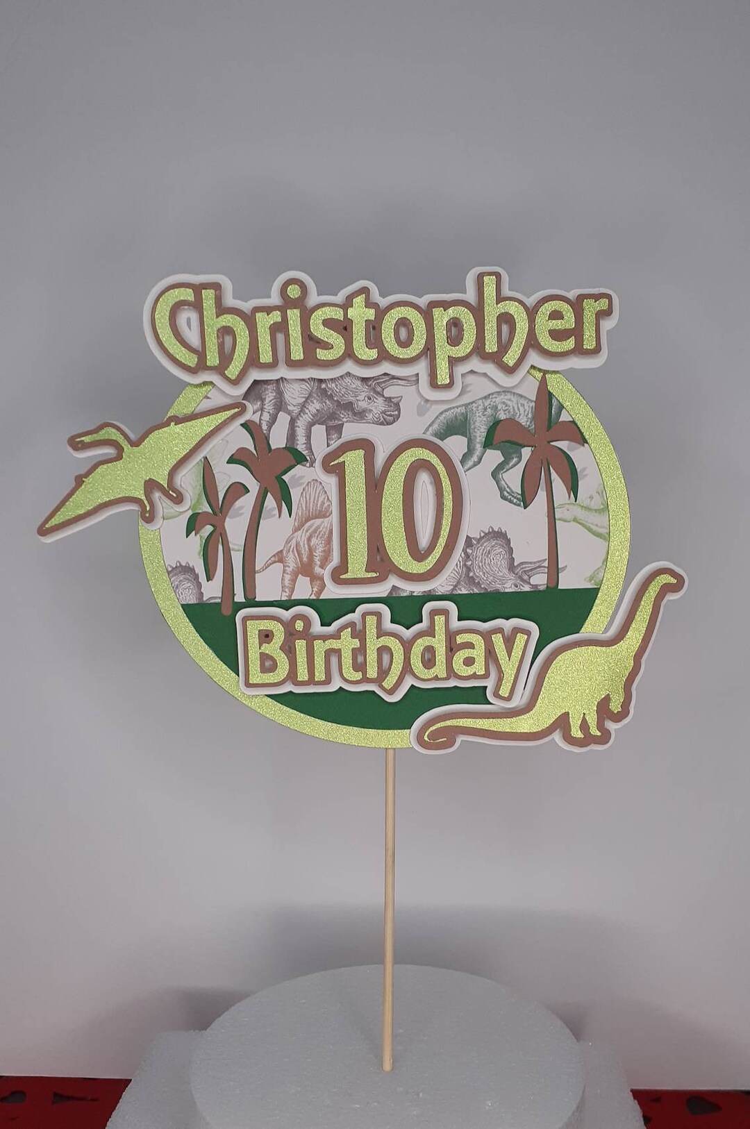 Prehistoric Dinosaurs 3D Layered Numbered Glitter and Matte Name Cake ...