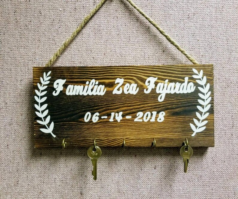 5 Hook Key Holder Rustic Wood Plank - Etsy