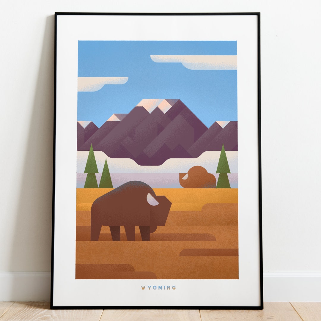 Wyoming Poster Travel Print Vintage Style Wyoming Art Retro Home Decor ...