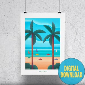 Florida Poster Travel Printable Vintage Style Florida Art Florida Beach ...