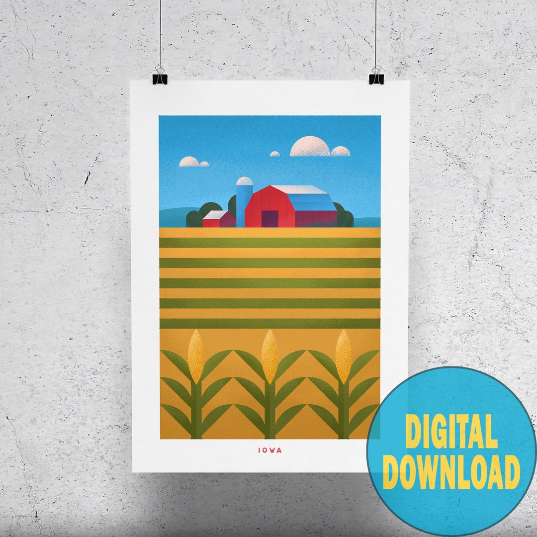 Iowa Poster Travel Printable Vintage Style Iowa Art Iowa Farm - Etsy