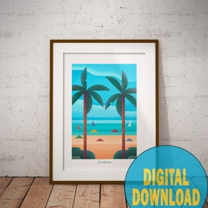 Florida Poster Travel Printable Vintage Style Florida Art Florida Beach ...