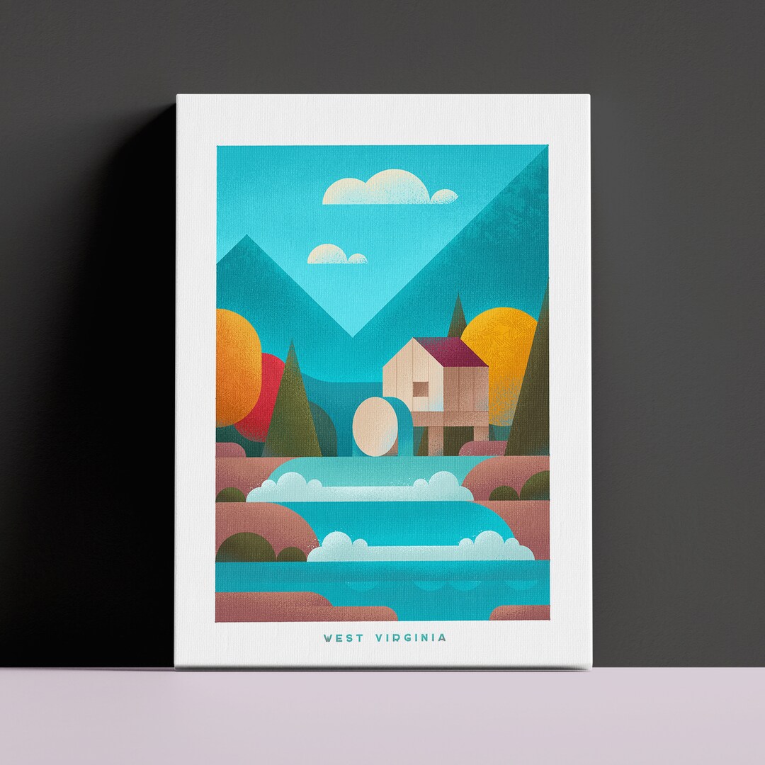 West Virginia Canvas Travel Print Vintage Style West Virginia Art Retro ...