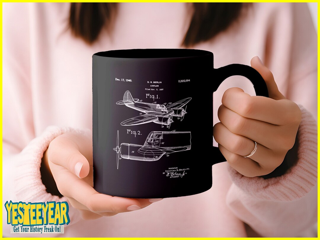 Vintage Airplane Mug WWII Blueprint Patent Aviation History Airplane ...