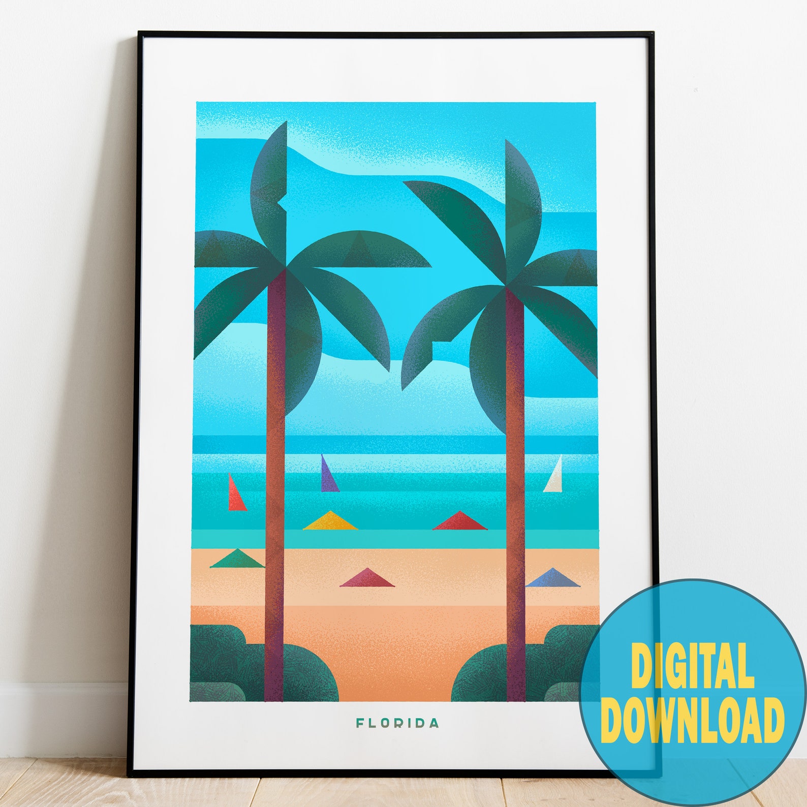 Florida Poster Travel Printable Vintage Style Florida Art - Etsy