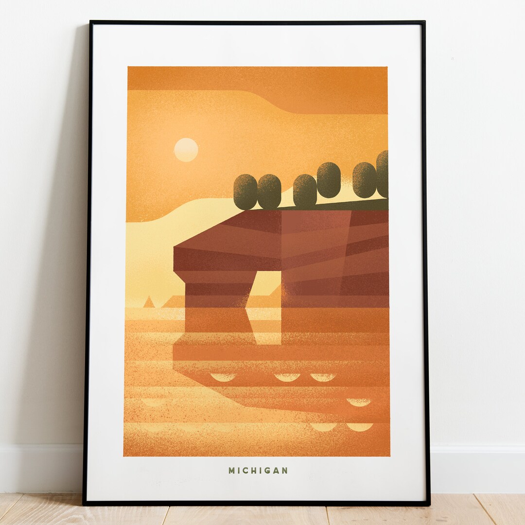 Michigan Poster Travel Print Vintage Style Michigan Art Retro Home ...