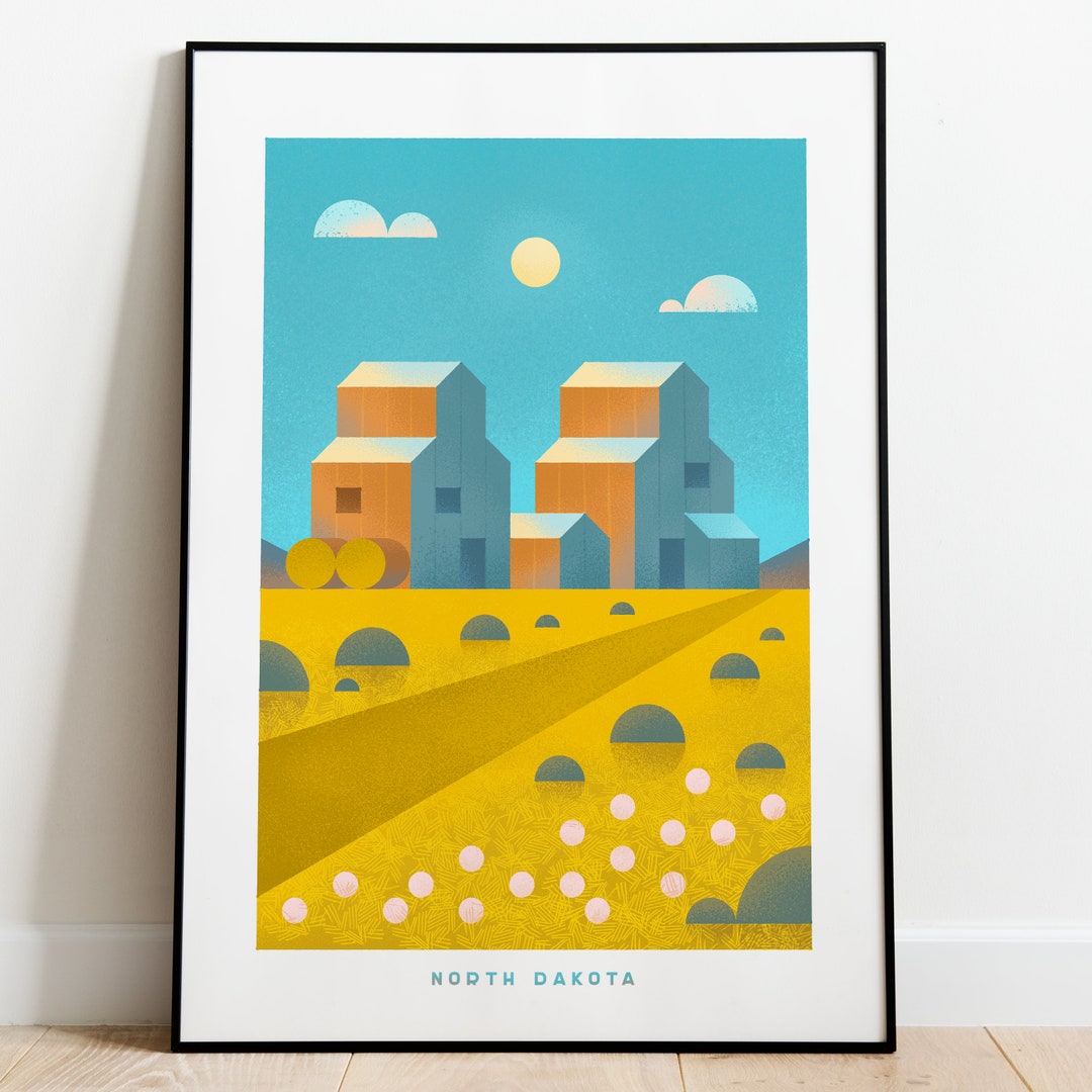 North Dakota Poster Travel Print Vintage Style North Dakota Art Retro ...