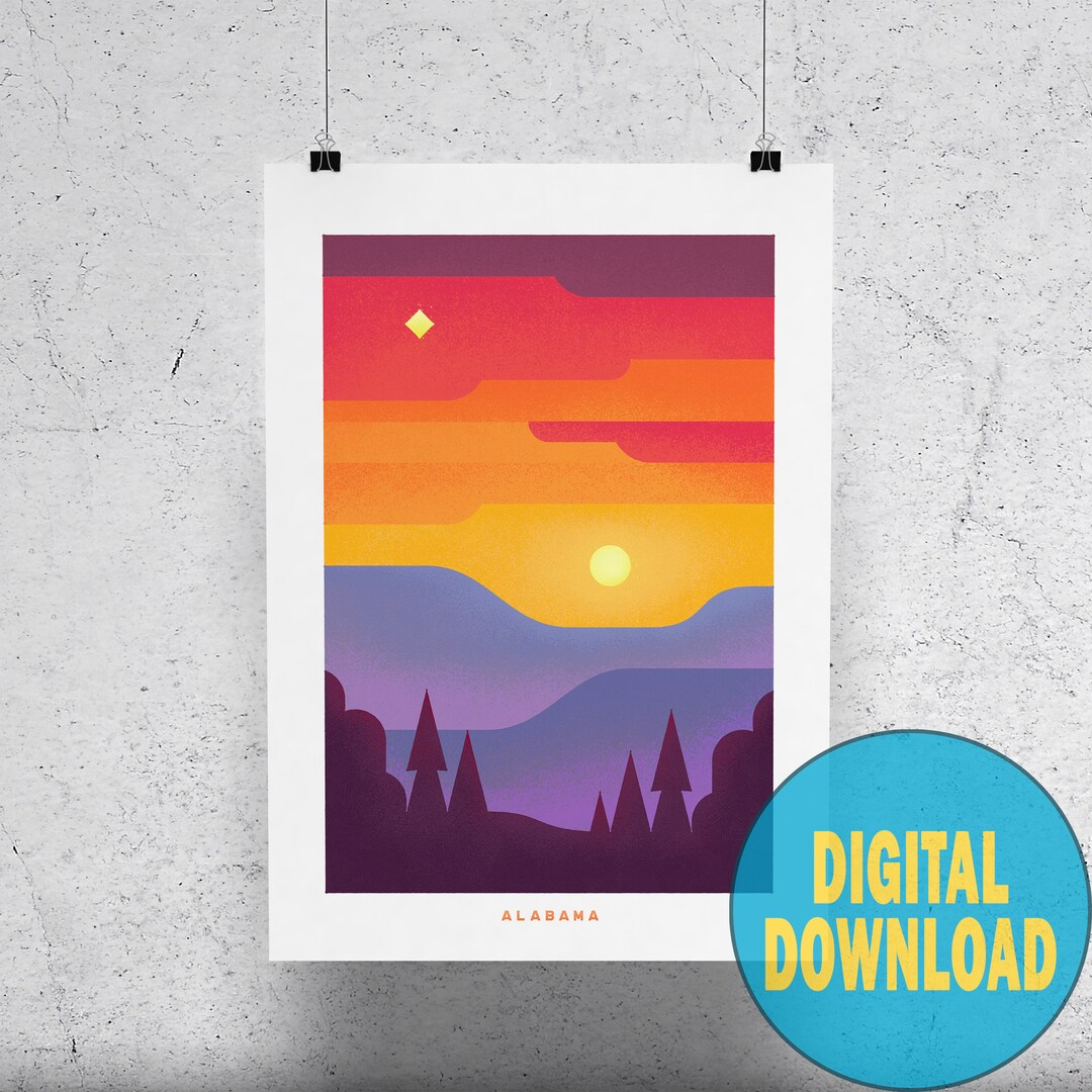Alabama Poster Travel Printable Vintage Style Alabama Art Retro Alabama ...