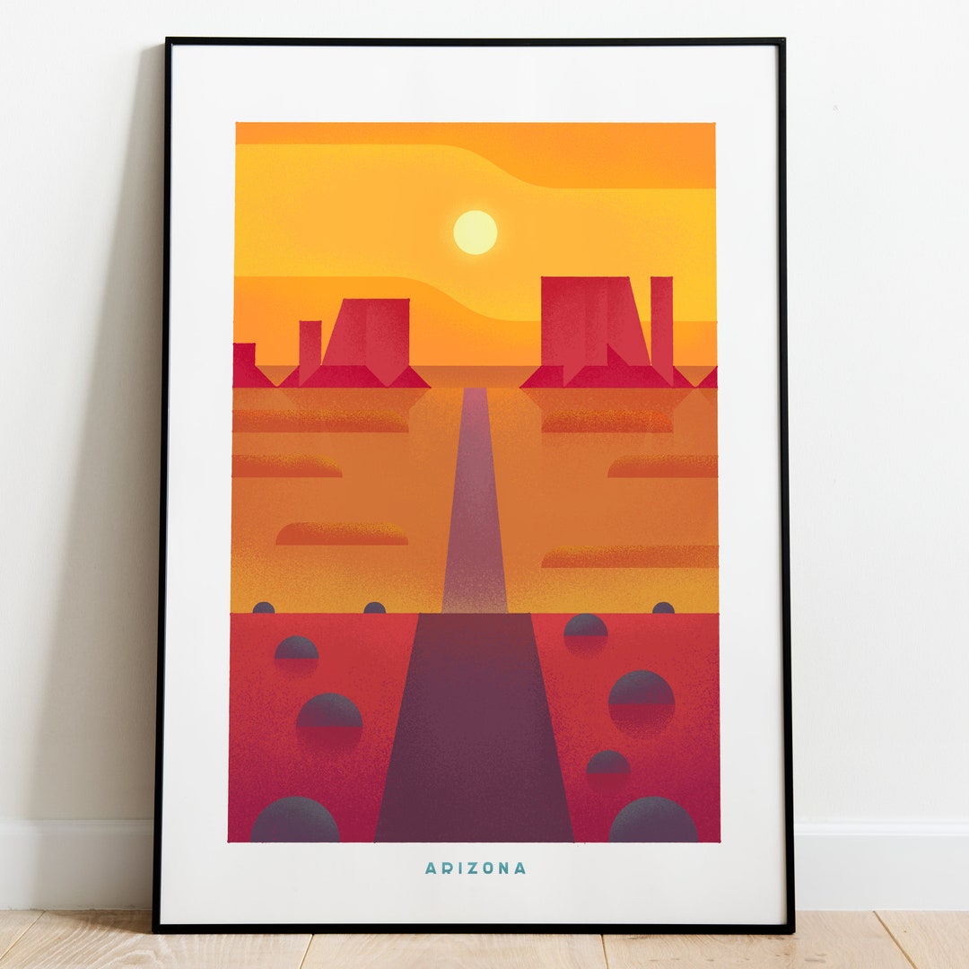 Retro Arizona Travel Poster Wall Art Print, Desert Sunset Landscape ...