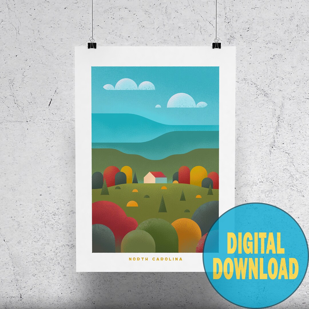 North Carolina Poster Travel Printable, Vintage Rustic North Carolina ...
