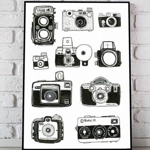 Vintage Camera Print Black Vintage Cameras Poster Office | Etsy