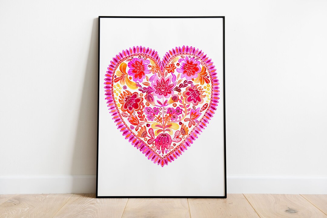Cottagecore Heart, Heart Poster, Heart Print, Pink Flowers Heart Poster ...