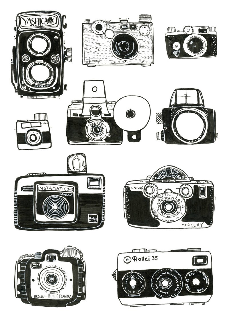 Vintage Camera Print Black Vintage Cameras Poster Office | Etsy