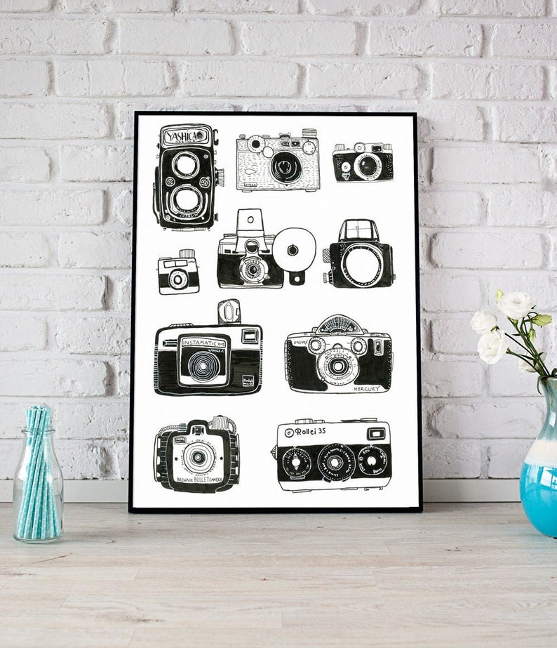 Vintage Camera Print Black Vintage Cameras Poster Office | Etsy