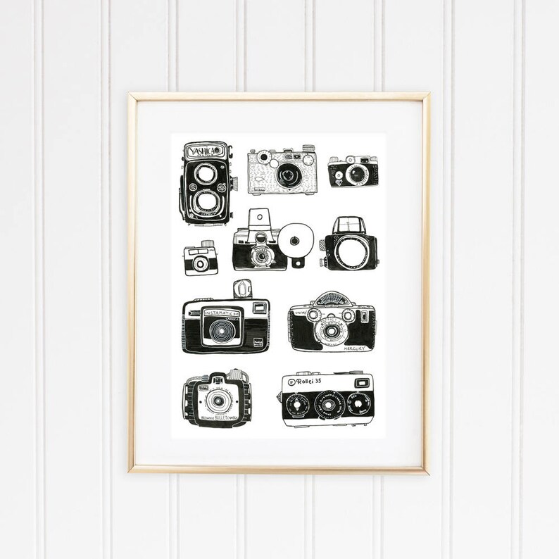 Vintage Camera Print Black Vintage Cameras Poster Office | Etsy