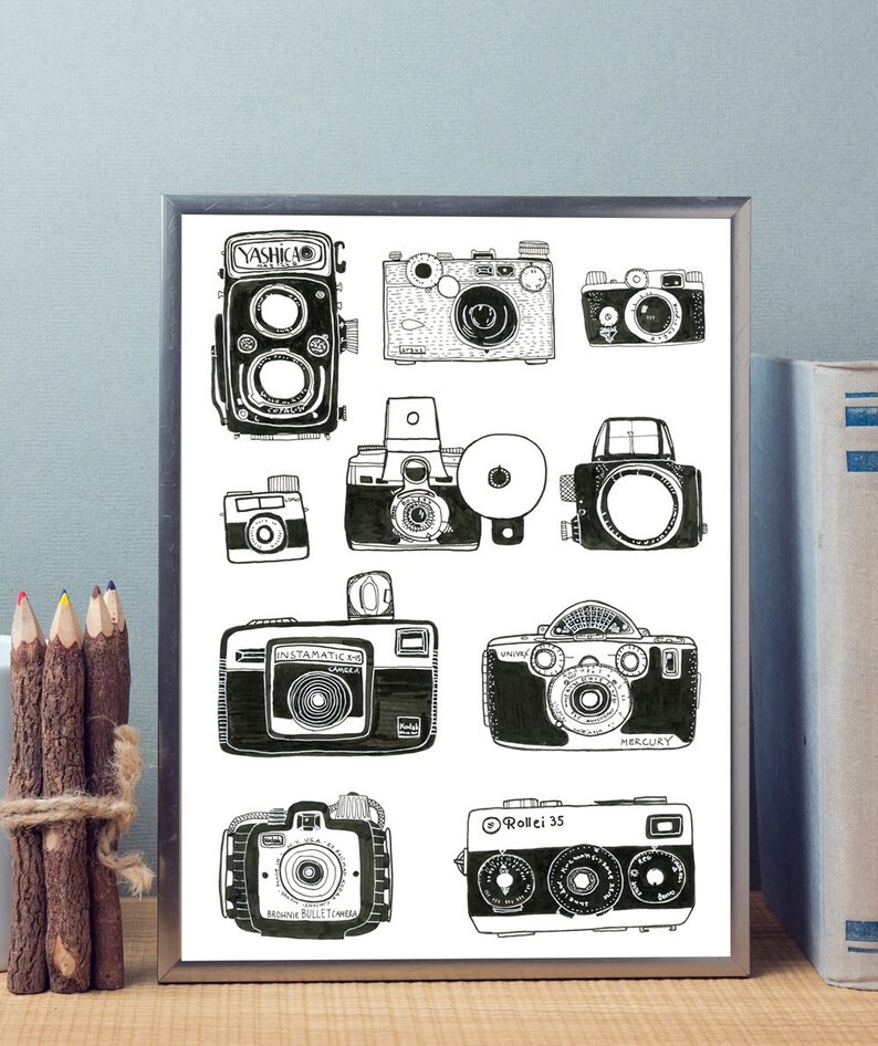 Vintage Camera Print Black Vintage Cameras Poster Office | Etsy