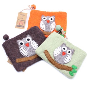 Owl in Tree Cute Animal Felt Zip up Pouch/purse. Hand Felted Artisan ...