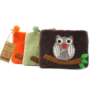 Owl in Tree Cute Animal Felt Zip up Pouch/purse. Hand Felted Artisan ...