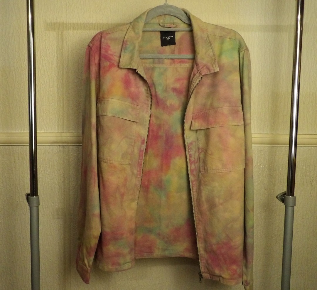 Grunge Genz Urban Camoflage Space Dye / Tie Dye Zip Front Denim Jacket ...