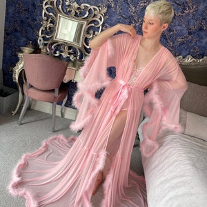 Long Feather High Quality Mesh Hollywood Style Vintage Robe, Bridal ...