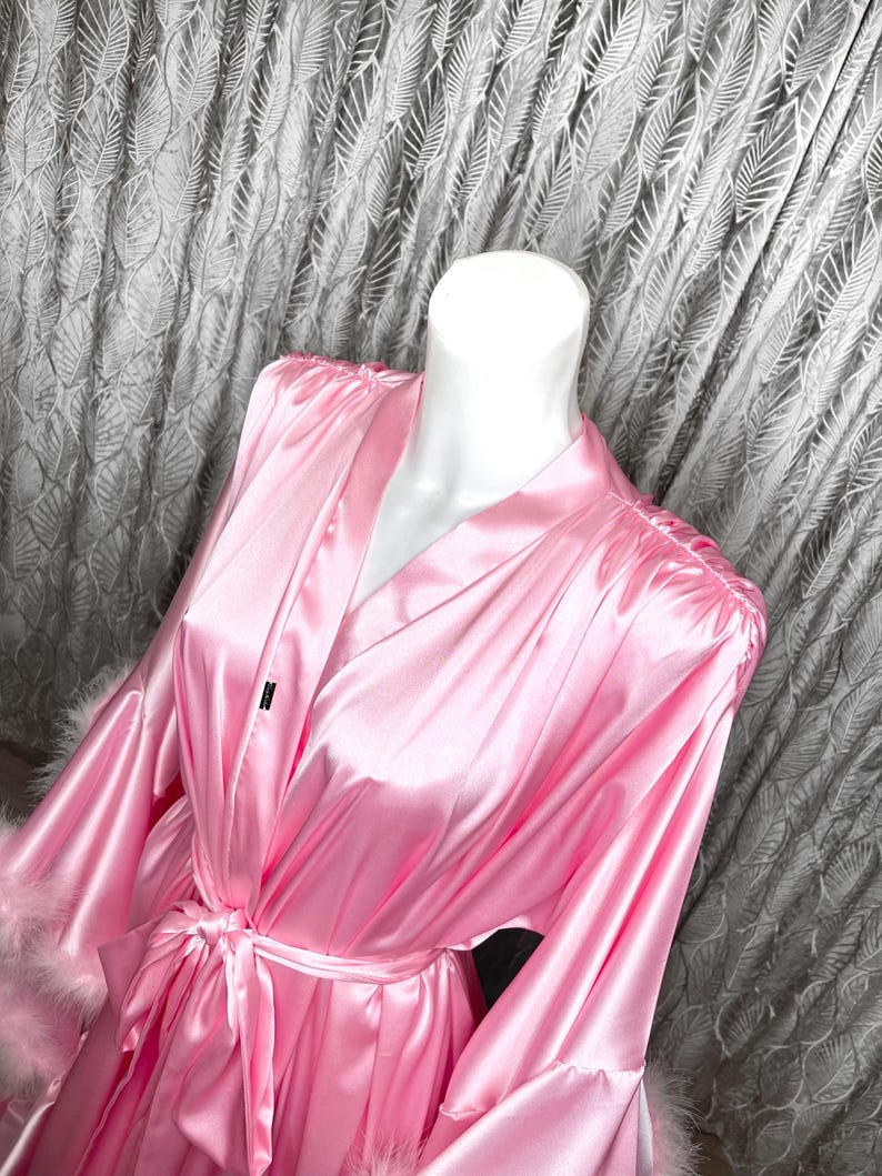 Long Pink Feather High Quailty Satin Vintage Hollywood Style Robe ...
