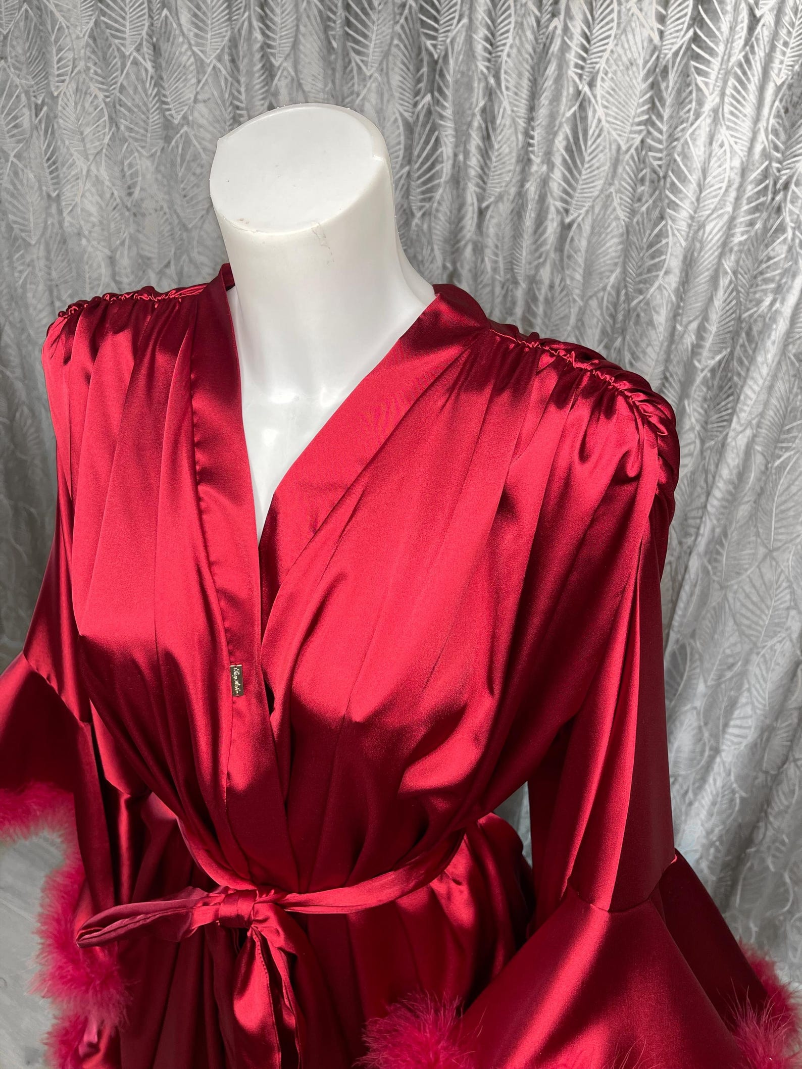 Long Crimson Satin Robe, Feather Trim, Vintage Hollywood Style - Etsy