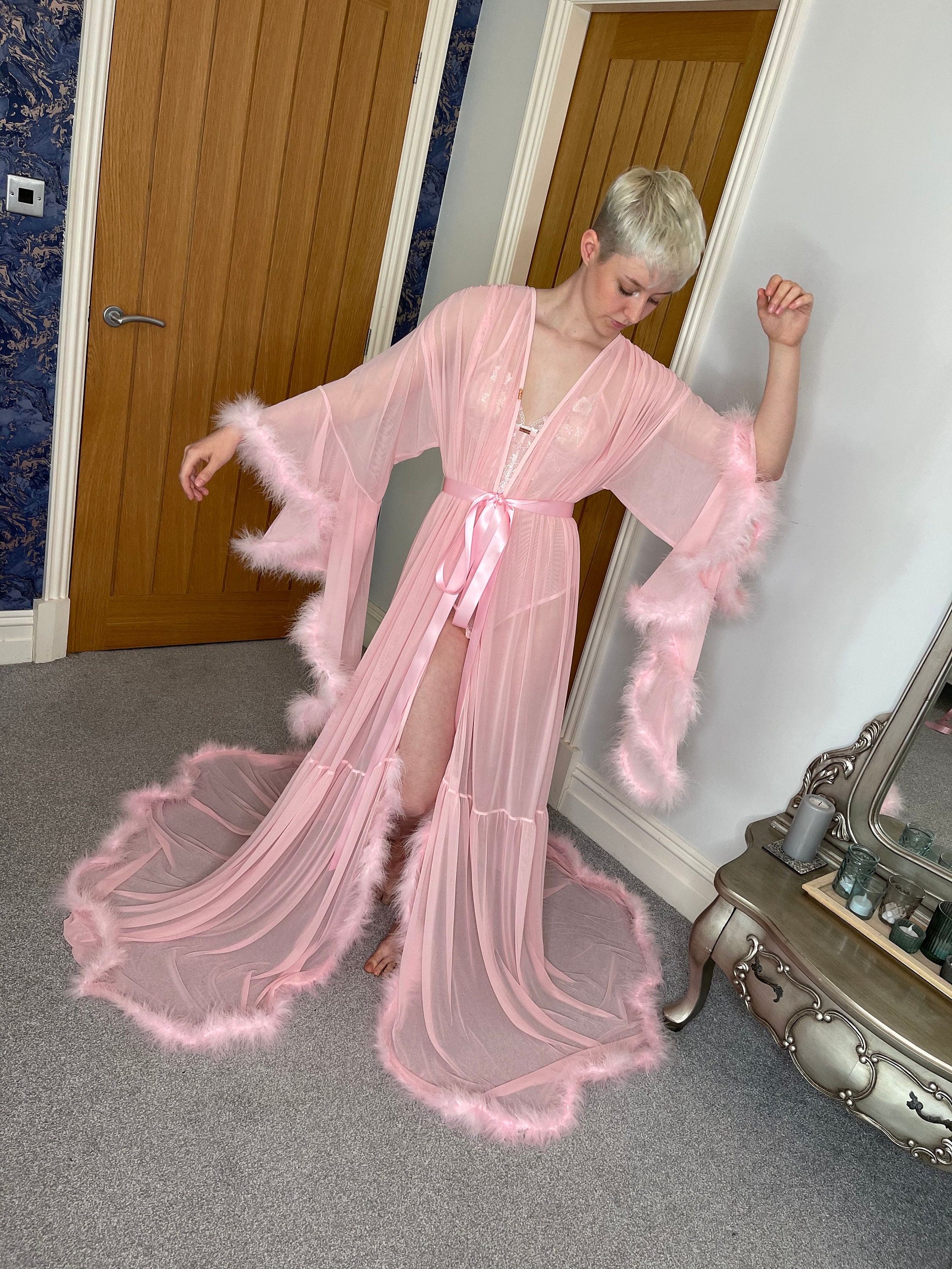 Long Feather High Quality Mesh Hollywood Style Vintage Robe, Bridal ...