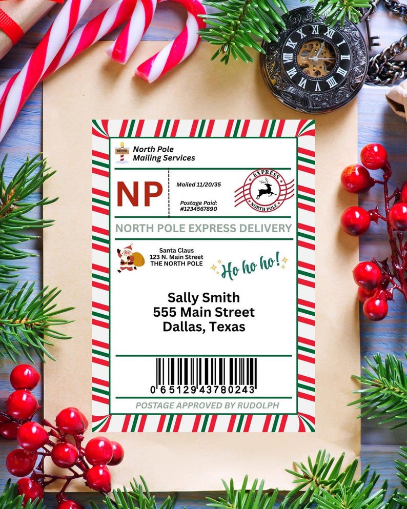 North Pole Shipping Label Printable, Editable Santa Shipping Label, Elf ...