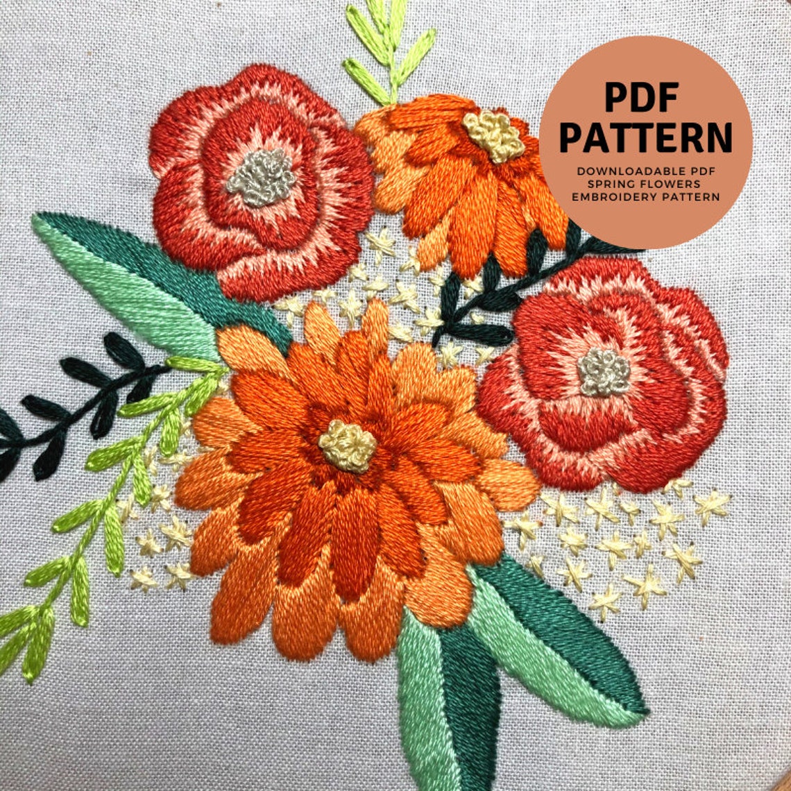 DIY Beginner Spring Flowers Embroidery Pattern. Easy Craft. | Etsy