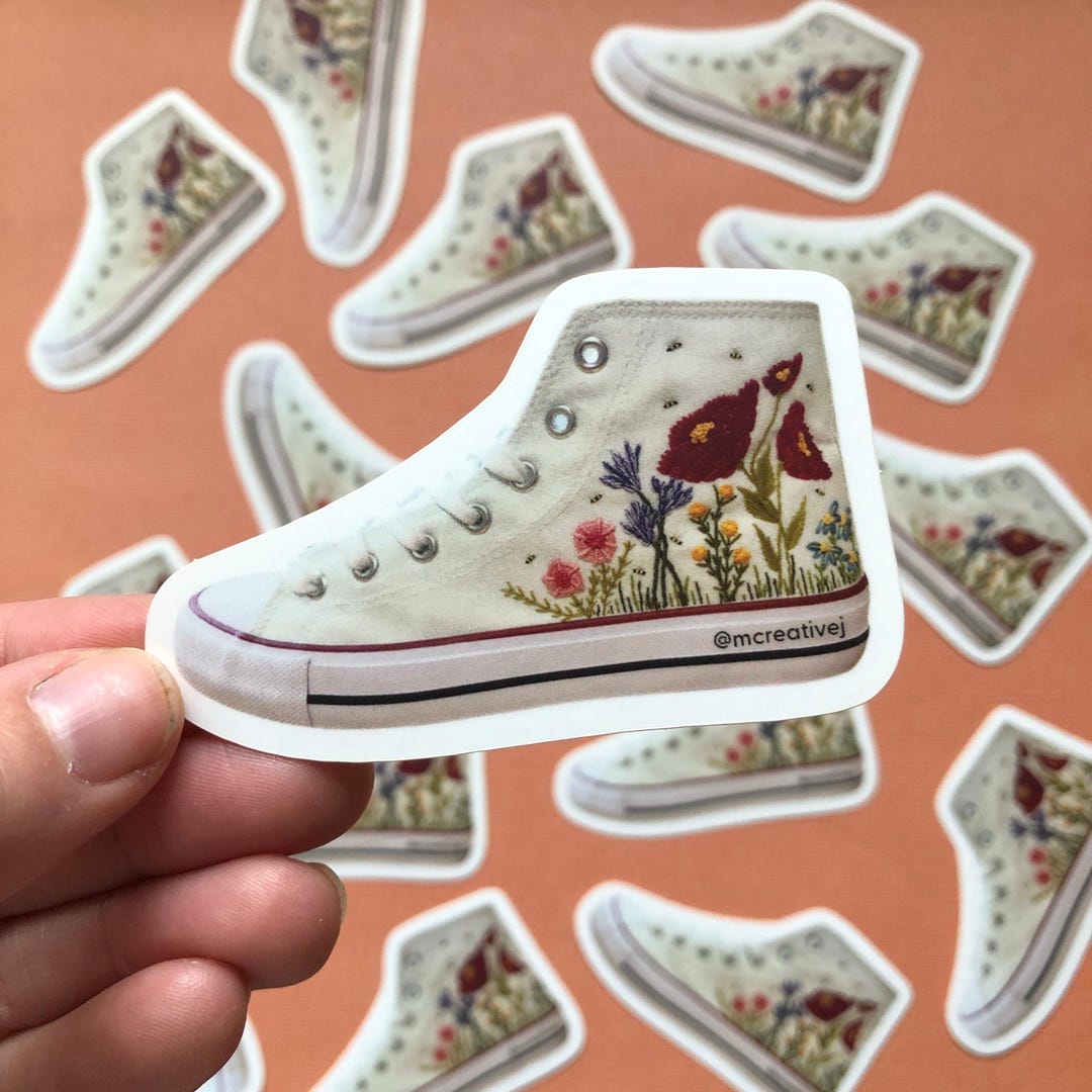 STICKER: Embroidered Flower High Top Shoe - Etsy