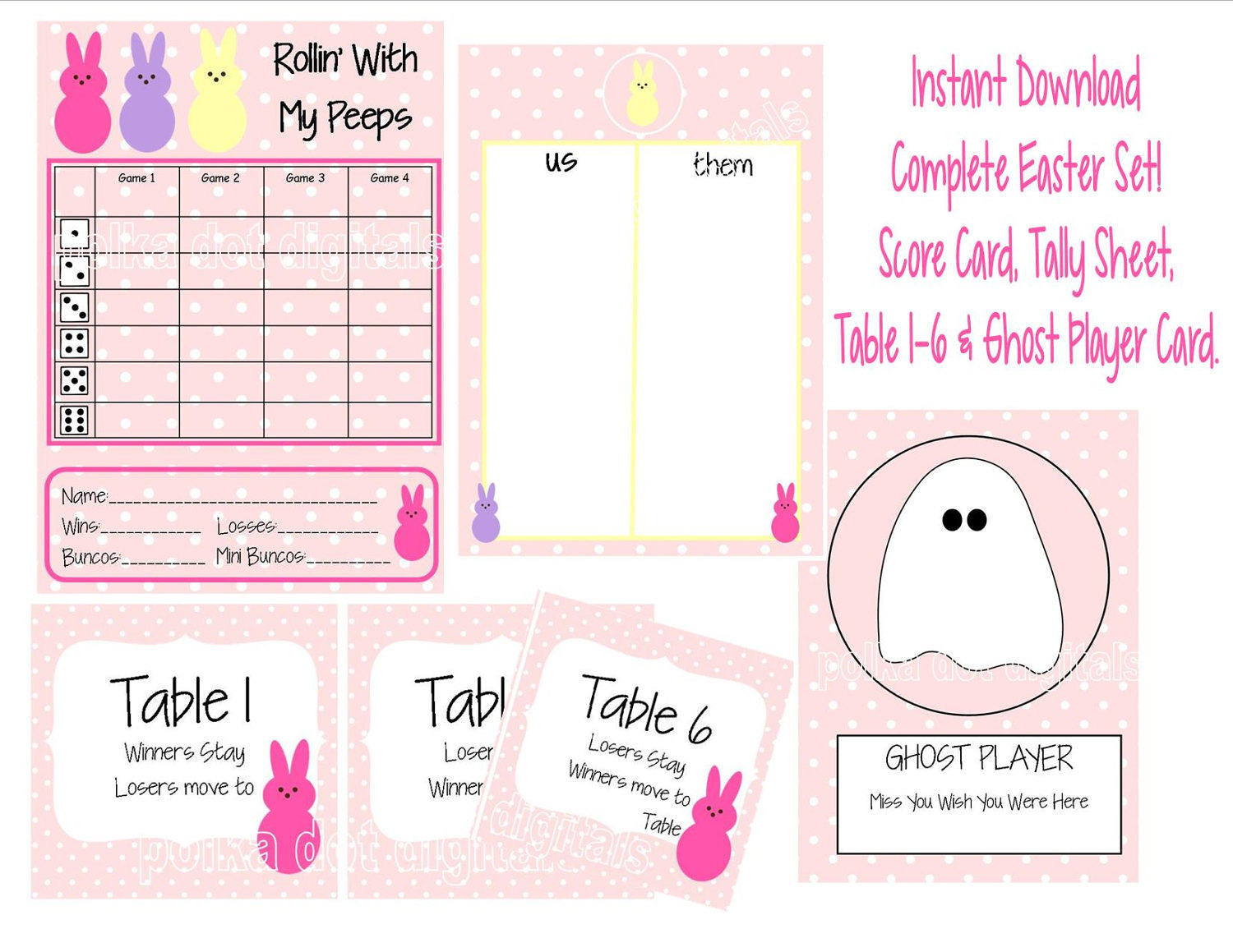 Buy 2 Get 1 Free Complete Set Easter PEEPS Bunco Score Card Sheet Table ...