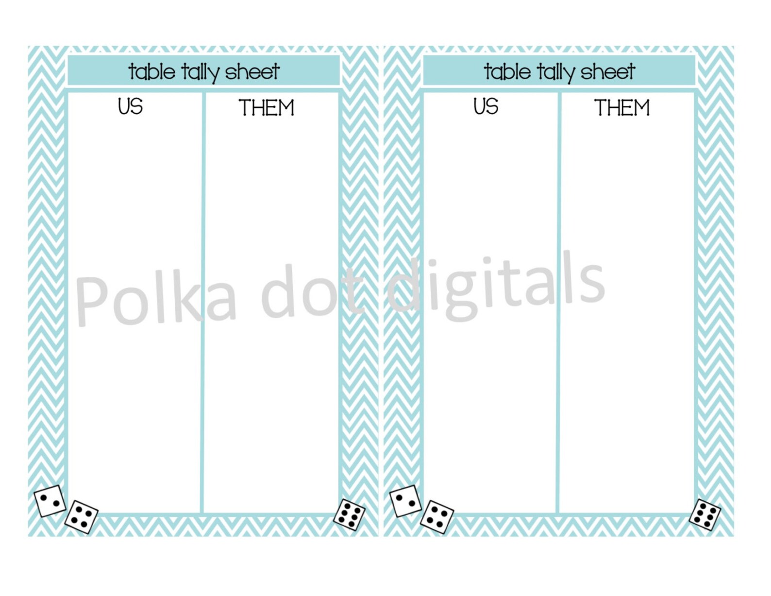 Complete Set Light Blue Chevron SNAKE EYES Bunco Score Card Sheet With ...
