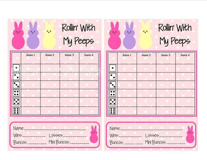 Buy 2 Get 1 Free Complete Set Easter PEEPS Bunco Score Card Sheet Table ...